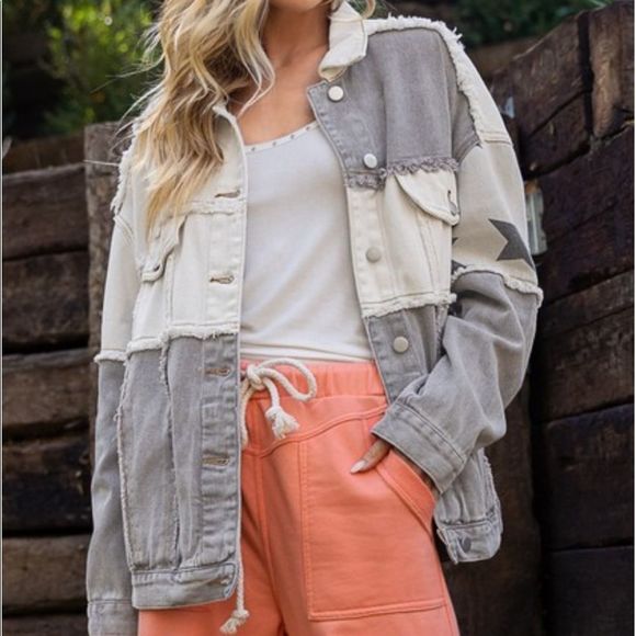POL | Jackets & Coats | Distressed Boho Patchwork Star Gray And White ...